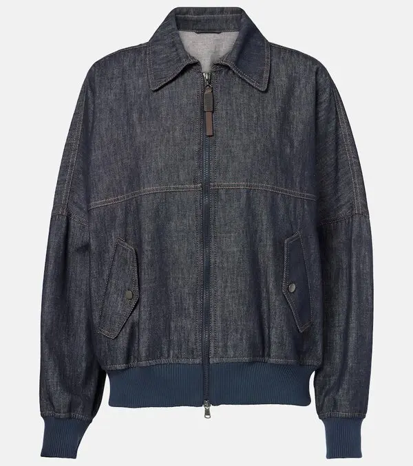 Brunello Cucinelli Denim Bomber Jacket - Blue