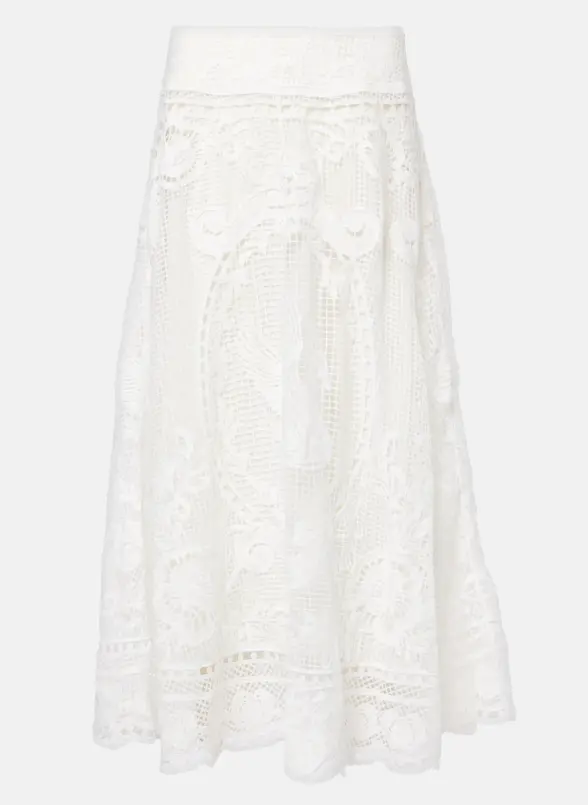 Farm Rio Swan Lake Guipure Maxi Skirt - White