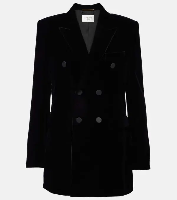 Saint Laurent Double-breasted Velvet Blazer - Black