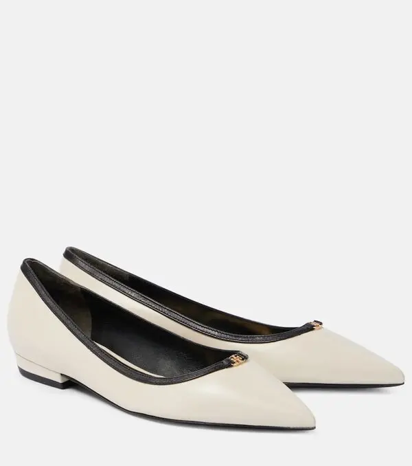 Tory Burch Double T Leather Ballet Flats - White