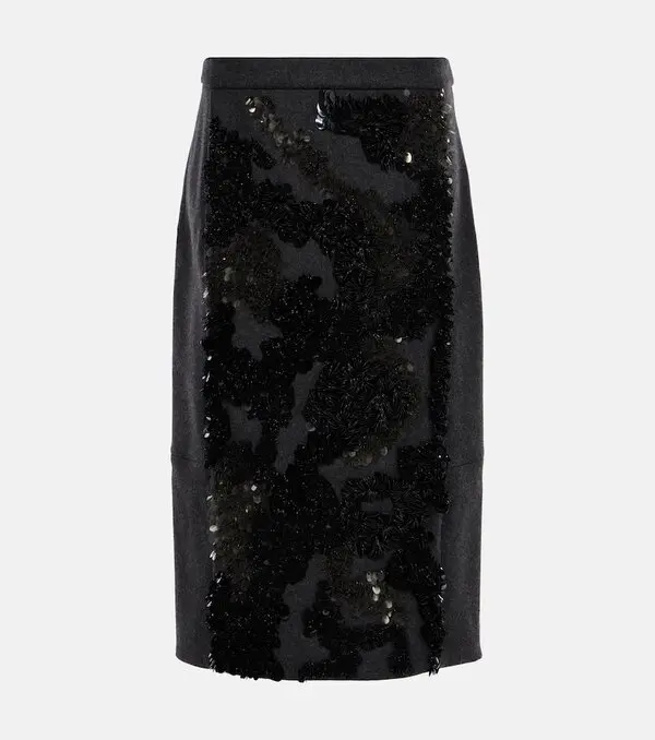 Plan C Sequined Wool-blend Midi Skirt - Black