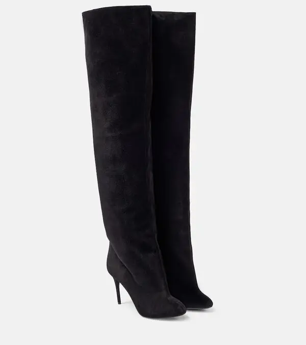 Alaïa Decollete Suede Knee-high Boots - Black