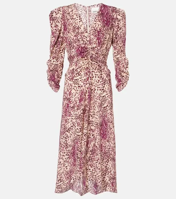Isabel Marant Albini Gathered Silk-blend Midi Dress - Multicoloured
