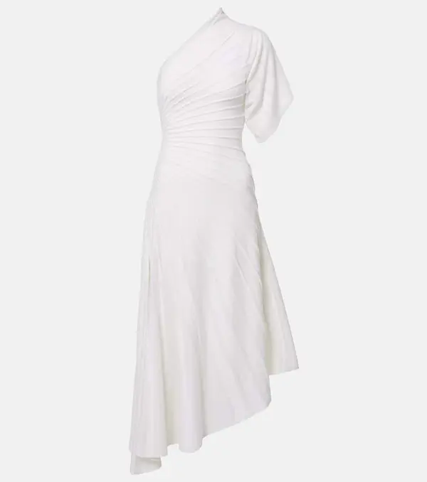 Alaïa Asym Ray Virgin Wool Midi Dress - White