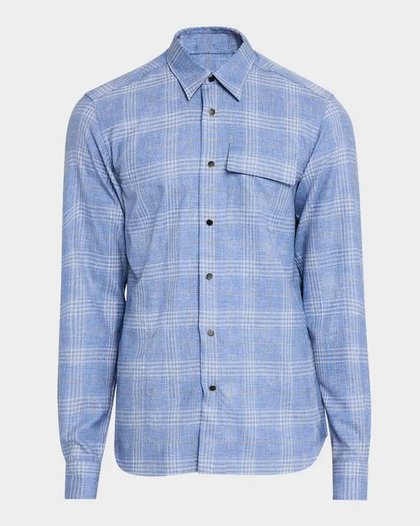 Kiton Wool Plaid Snap-front Overshirt