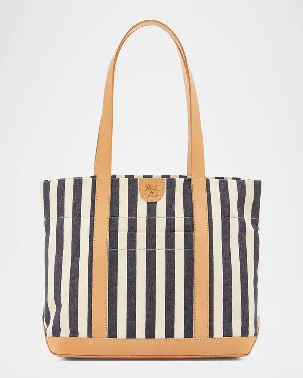 Il Bisonte Caramella Medium Canvas Shopper Tote Bag - Marine Stripe