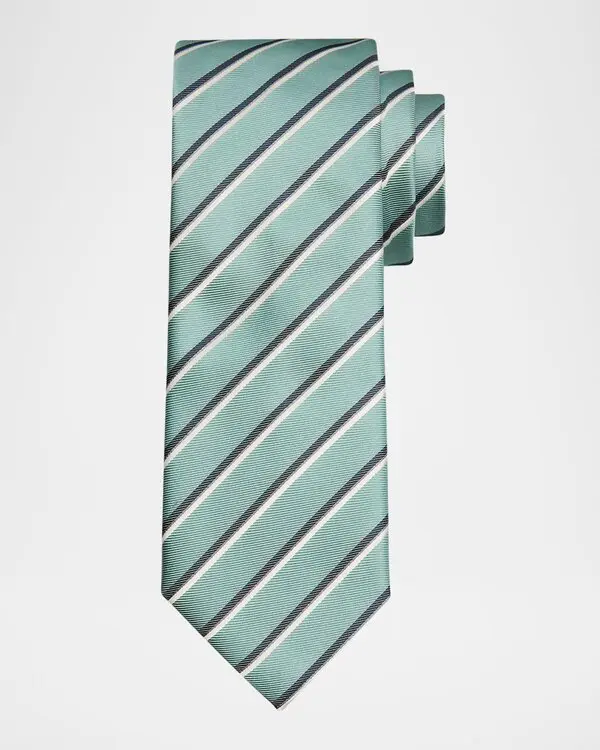 Canali Diagonal Striped Tie - Green