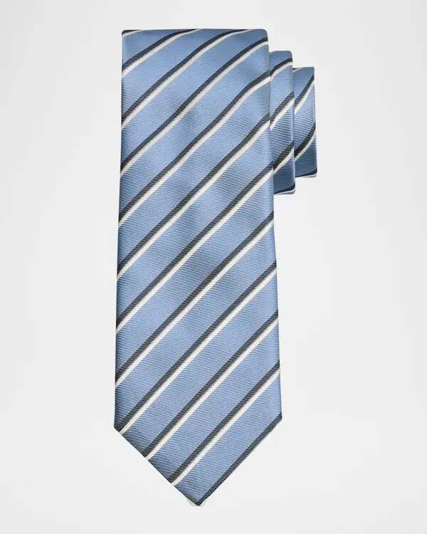 Canali Diagonal Striped Tie - Lt Blue