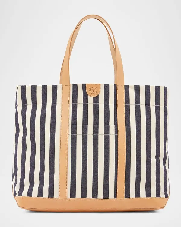 Il Bisonte Caramella Large Canvas Shopper Tote Bag - Marine Stripe