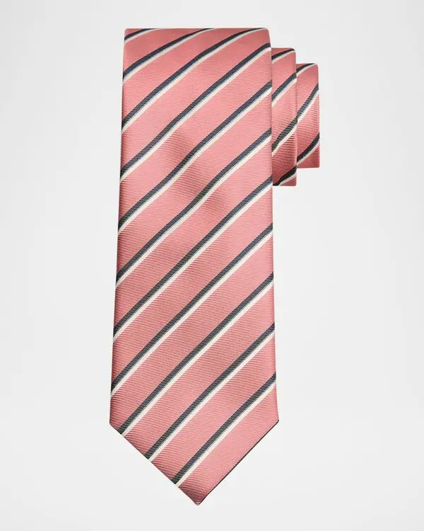Canali Diagonal Striped Neck Tie - Pink