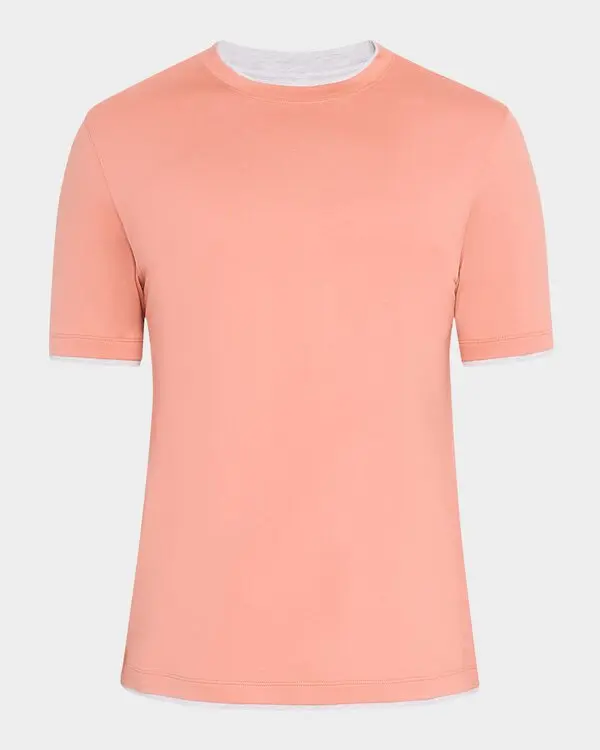 Brunello Cucinelli Crewneck T-shirt With Tipping - Bark/off White