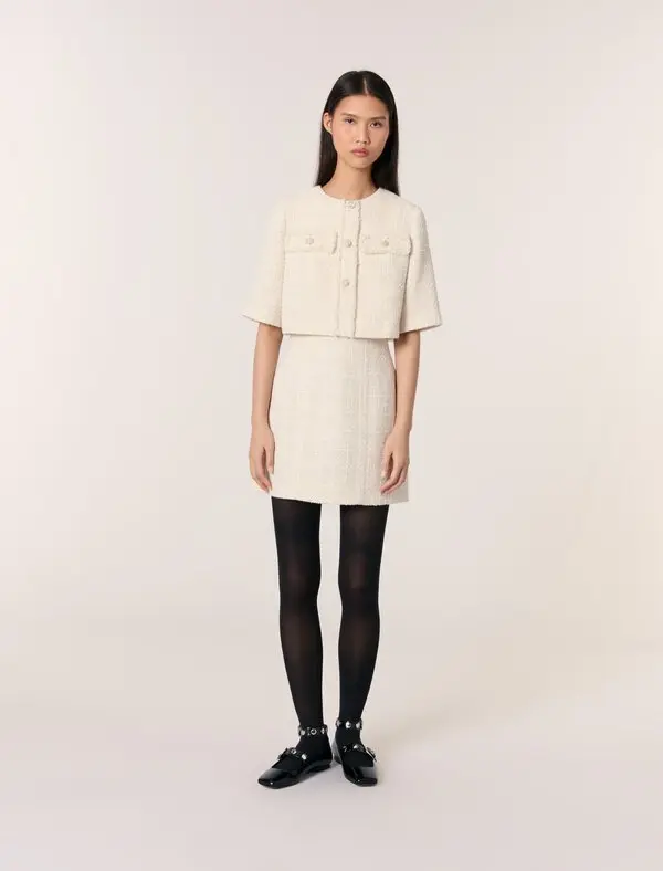Maje Tweed 2-in-1 Mini Dress - Ecru