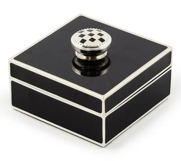 MACKENZIE-CHILDS Black Silver Plated Trinket Bo, Check Knob