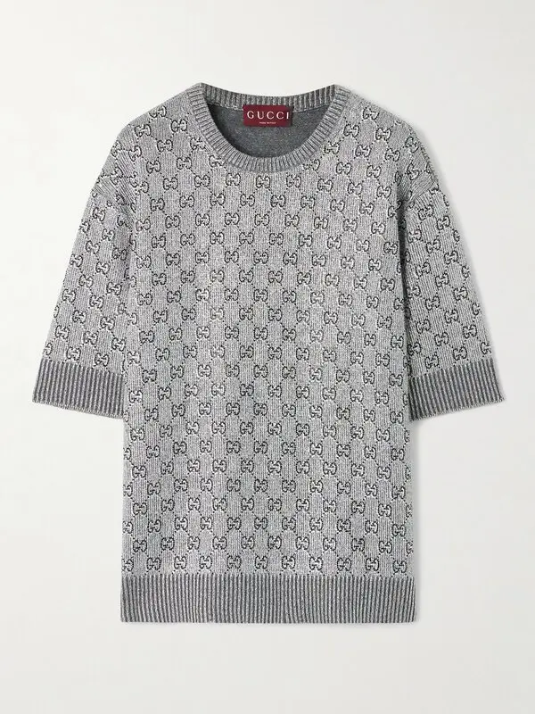 Gucci Crystal-embellished Metallic Wool-blend Sweater - Silver