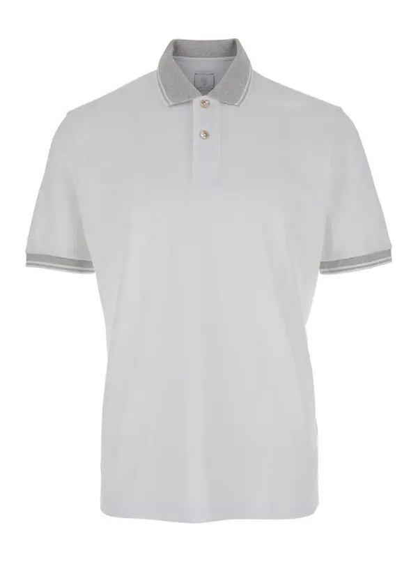 Eleventy Polo Shirt With Classic Collar In And Front Button Closure In Cotton - White
