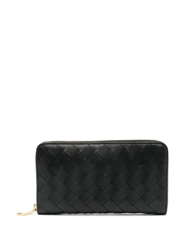 Bottega Veneta Large Braided Wallet With Zip Accessories - Black