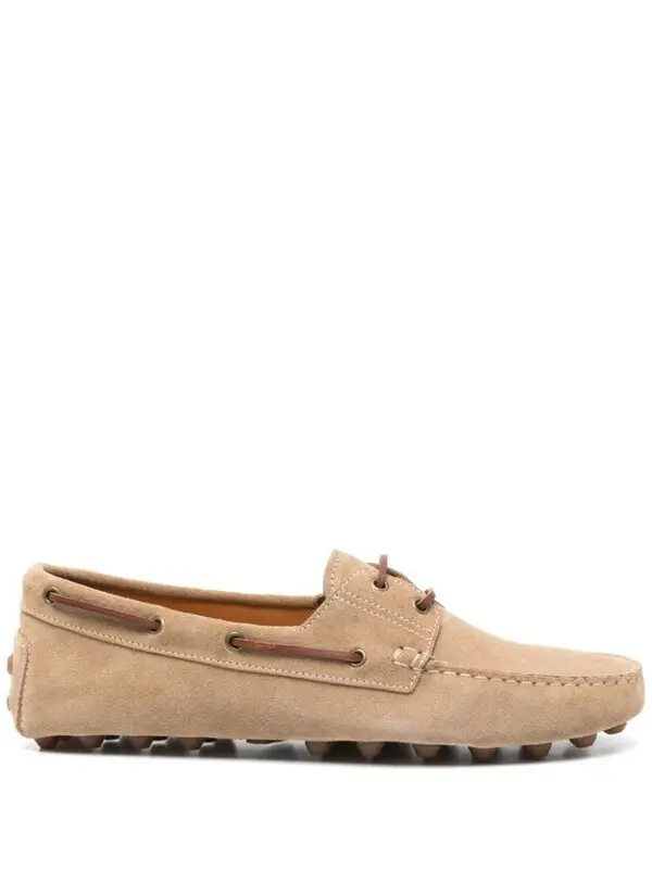 TOD'S Suede Gommino Bubble Lace-up Loafers - Beige