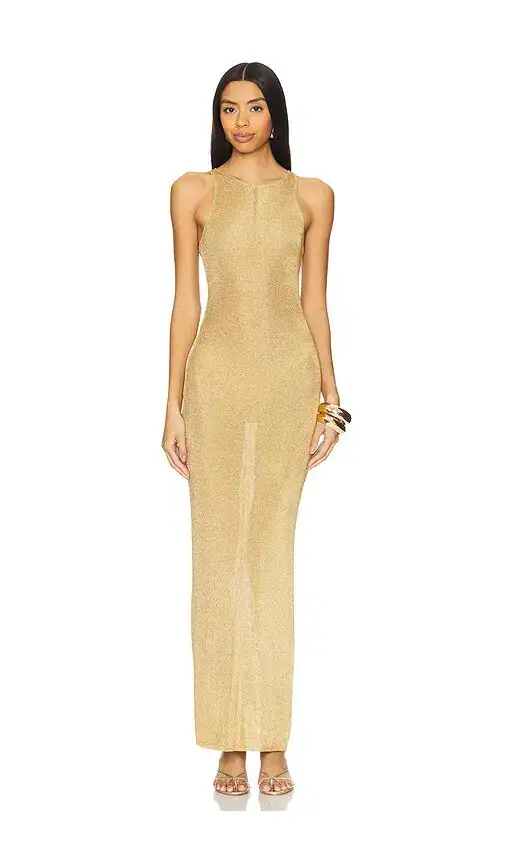 rosie huntington-whiteley gold dress Naira Pleated Maxi Dress - Gold main image 0