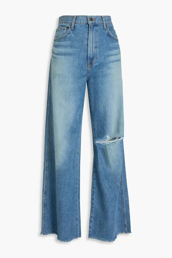 Veronica Beard Distressed High-rise Wide-leg Jeans