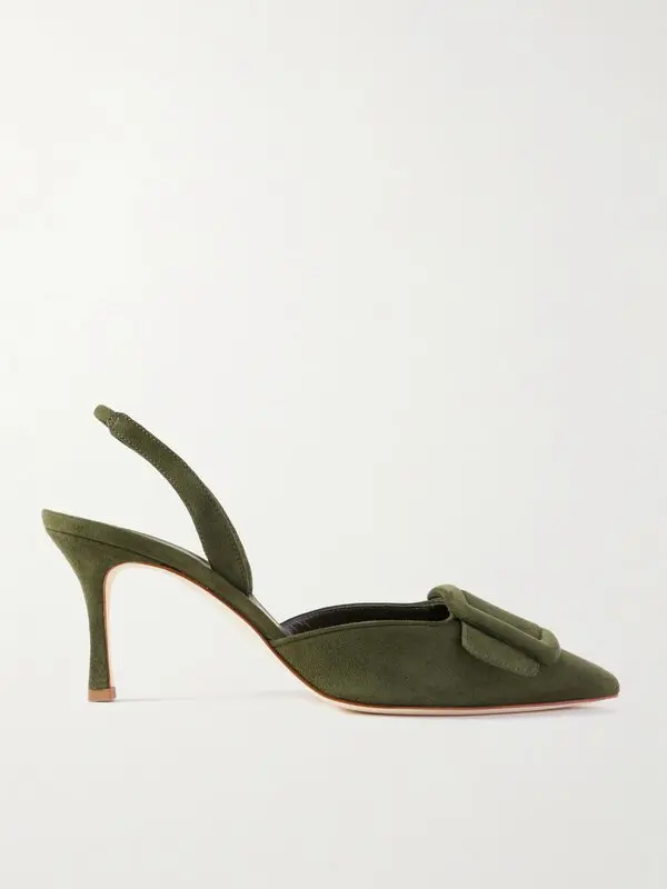 Manolo Blahnik Maysli 70 Buckled Slingback Pumps - Green