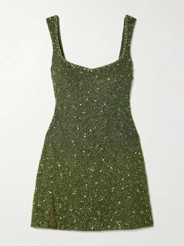 CLIO PEPPIATT Embellished Stretch-tulle Mini Dress - Green