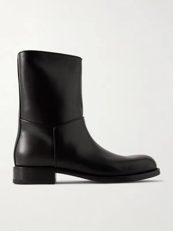 THE ROW Nobilis Leather Ankle Boots - Black