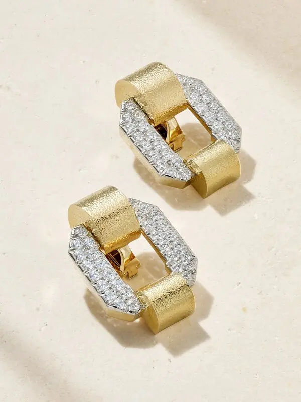 David Webb Octagonal Buckle 18-karat Diamond Clip Earrings
