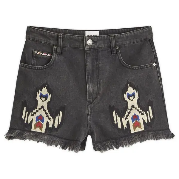 Isabel Marant Lesia Embroidered Denim Shorts - Dark Grey