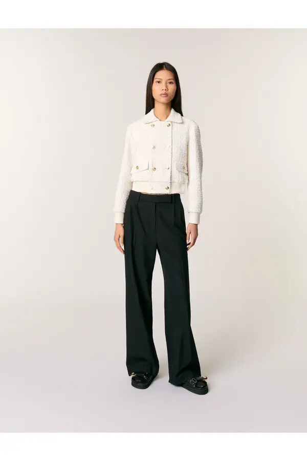 Maje Short Tweed Jacket - Neutral / White