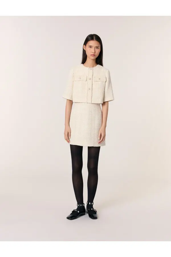 Maje Tweed 2-in-1 Mini Dress - Neutral / White