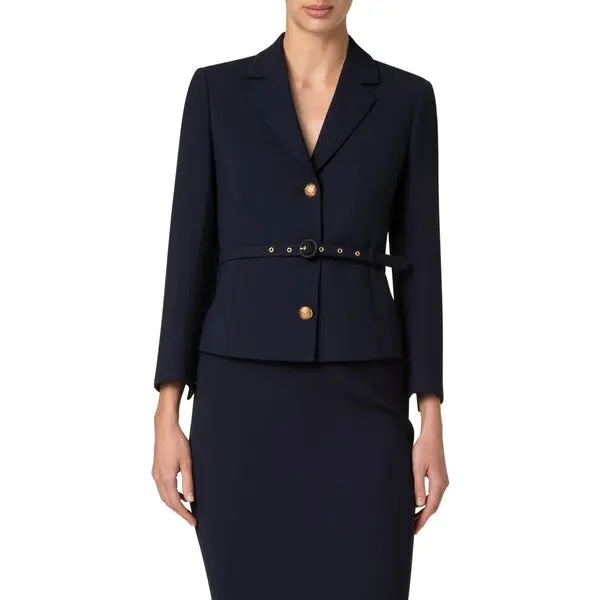 Akris Pebble Crepe Belted Jacket - Navy