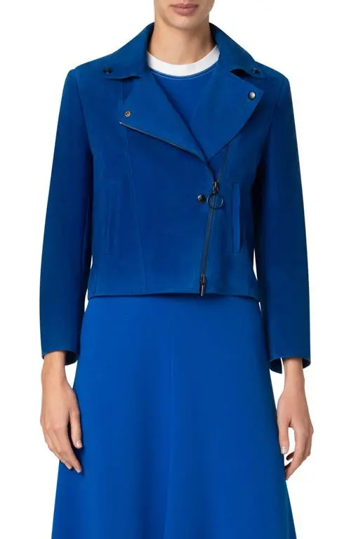 Akris Suede Crop Biker Jacket