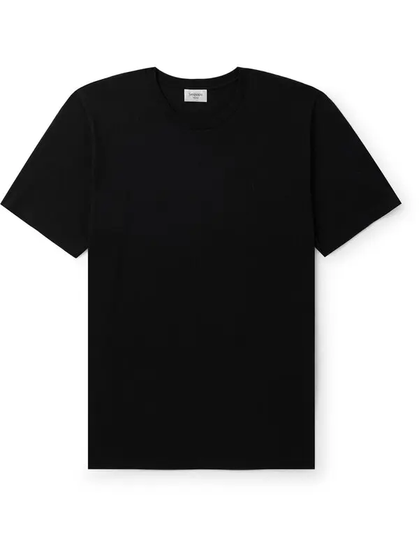 Saint Laurent Logo-embroidered Cotton-jersey T-shirt - Black