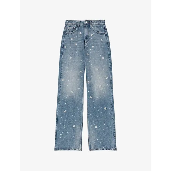 Maje Embellished Straight-leg Mid-rise Denim Jeans - Bleus