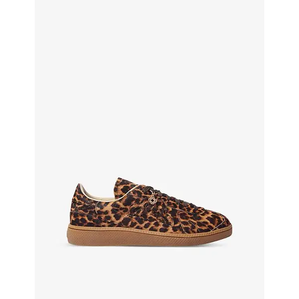 Maje Leopard-print Leather Low-top Trainers - Marron/brown