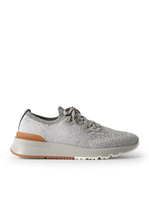 Brunello Cucinelli Suede-trimmed Stretch-knit Sneakers