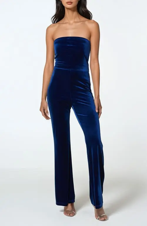 Bebe Strapless Velvet Jumpsuit - Sapphire