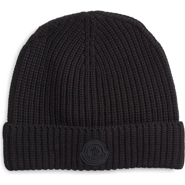 Moncler Logo Cotton Rib Beanie - Black