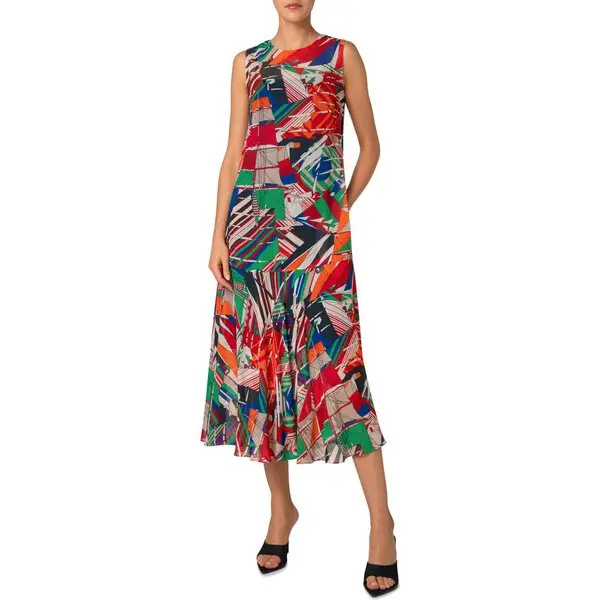 Akris Sea Clipper Print Georgette Midi Dress