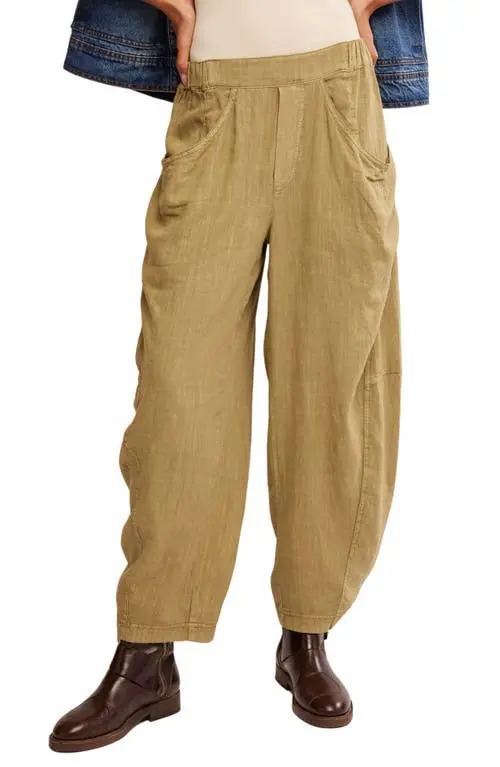 Free People High Road Linen-blend Barrel Pants - Python
