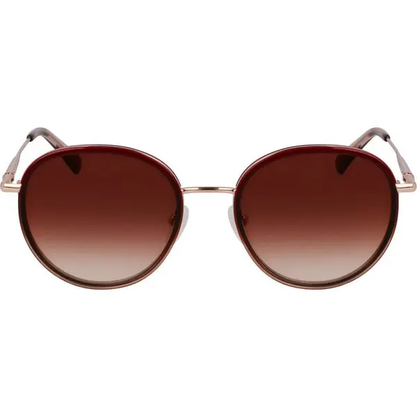 Longchamp Roseau 52mm Round Frame Sunglasses - Rose Gold/gradient Burgundy