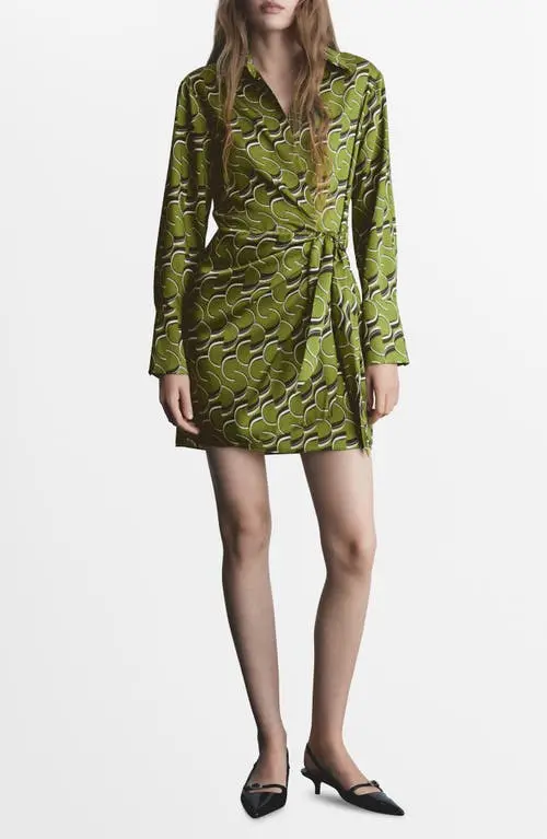 Mango Geo Print Long Sleeve Faux Wrap Mini Dress