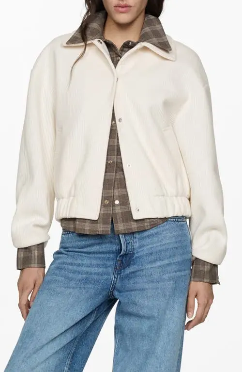 Mango Rib Knit Blouson Jacket - Off White