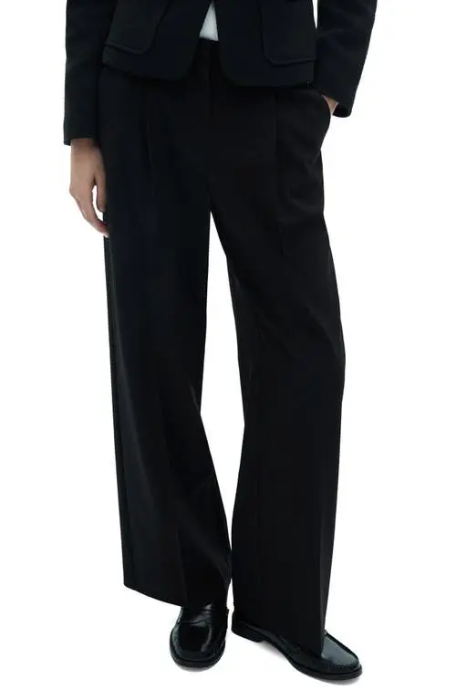 Mango Pleated Wide Leg Trousers - Black