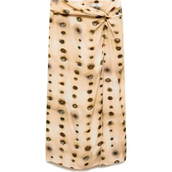 Mango Polka Dot Print Knot Midi Skirt