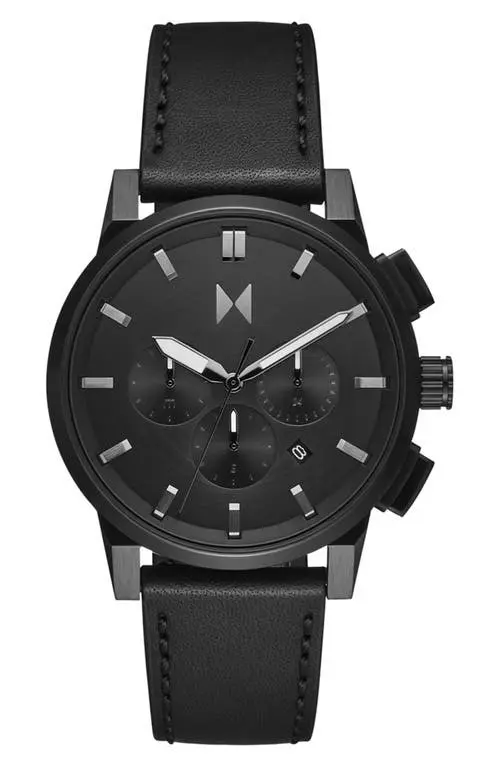 MVMT Chronograph Leather Strap Watch - Black