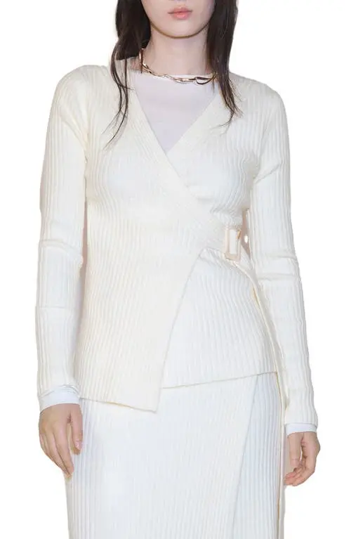 Mango Ribbed Wrap Cardigan With Buckle
