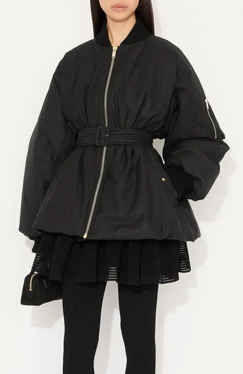Alaïa Belted Fit-and-flare Bomber - Noir Alaia