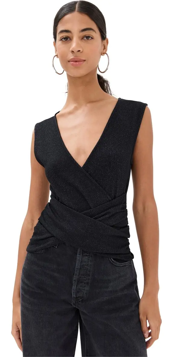 IRO PARIS Fizou Metallic Knit Top - Black/silver