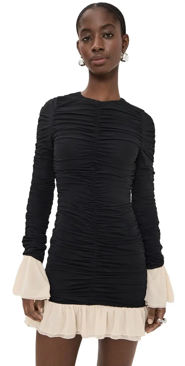 Remain Birger Christensen Mini Ruched Long Sleeve Dress - Black Combination